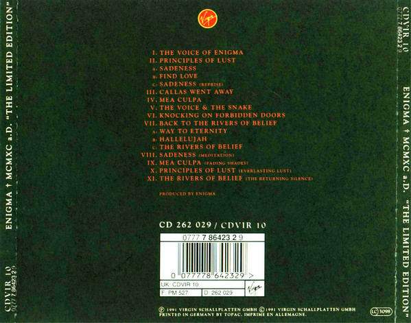 enigma – MCMXC a.D. “The Limited Edition” (CD დისკი) - Retromania ...